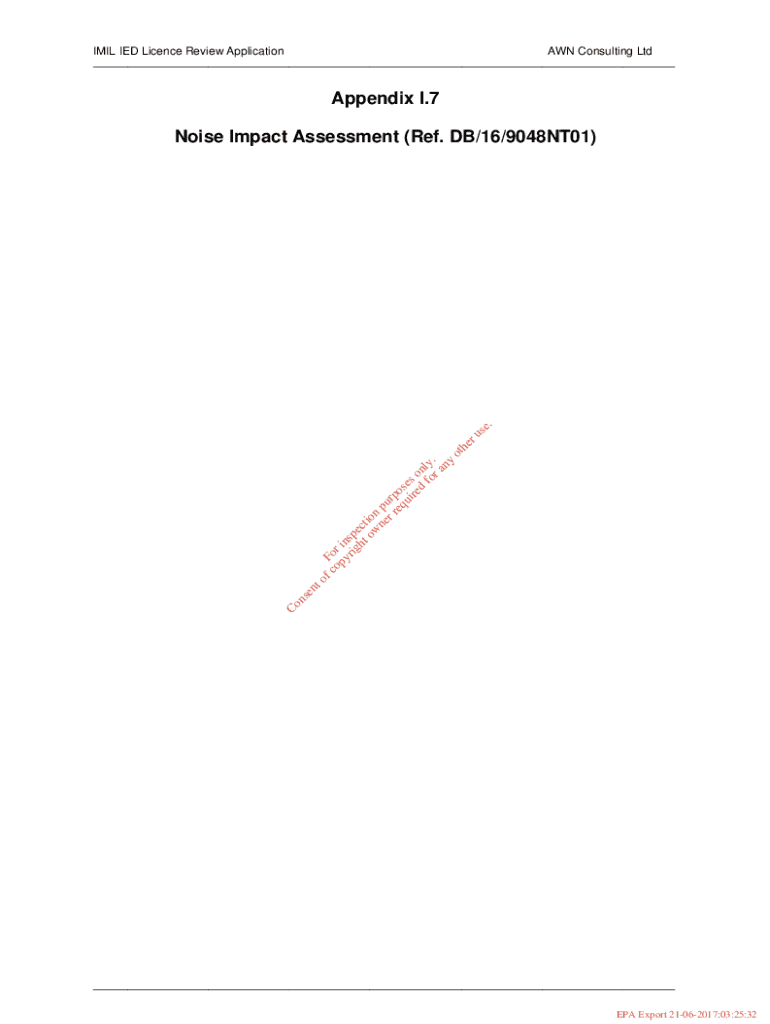Fillable Online Appendix I.7 Noise Impact Assessment (Ref. DB/16/ ... Fax Email Print - pdfFiller