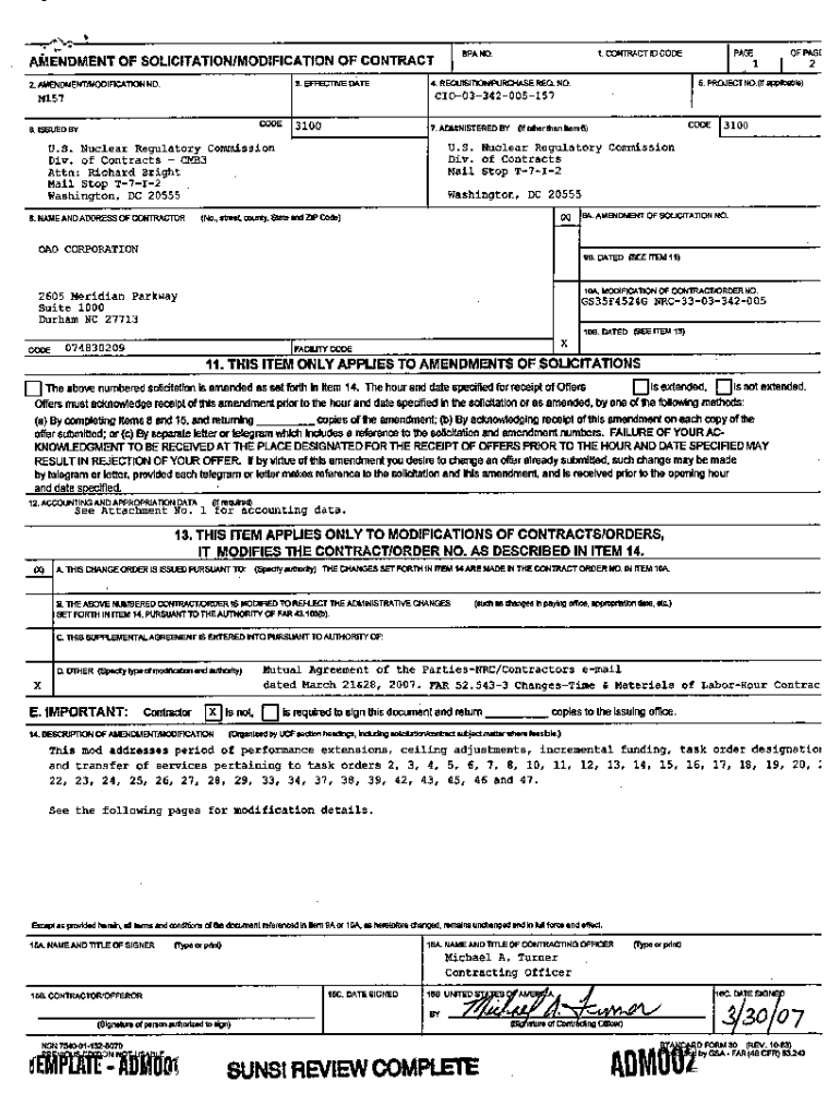 Fillable Online Modification No. 157 to Task Order No. 005 Under ...