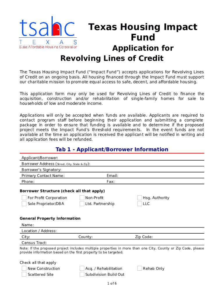 Texas Housing Impact Fund Loan Application Doc Template | pdfFiller
