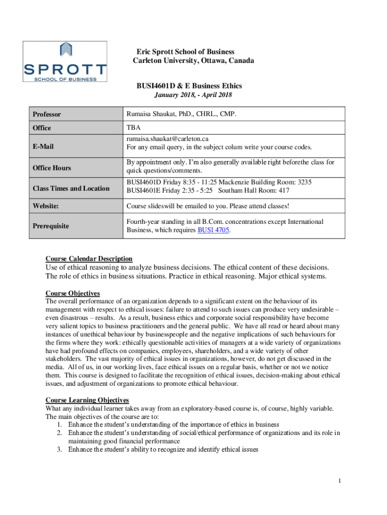 Fillable Online sprott carleton Sprott School of Business at Carleton UniversityOttawa ON Fax ...