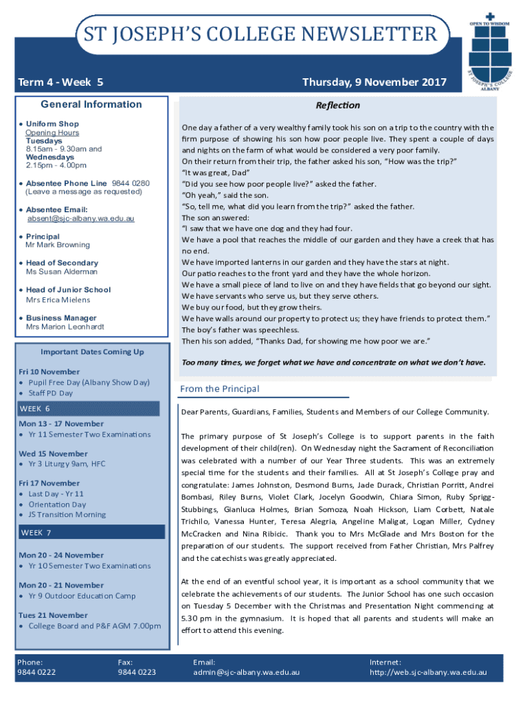 Fillable Online St. Joseph's Primary School NEWSLETTER Fax Email Print ...