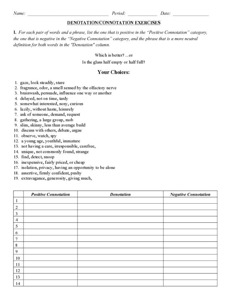 Fillable Online Connotation Denotation Worksheet 2 1 .docx - Name: Period Fax Email Print ...