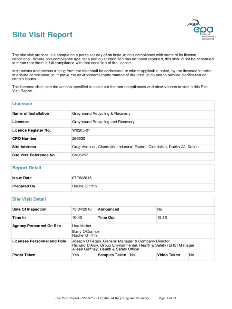 Fillable Online Site Visit Report - SV08257 Fax Email Print - pdfFiller