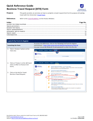 Fillable Online Quick Reference Guide Business Travel Request (BTR ...
