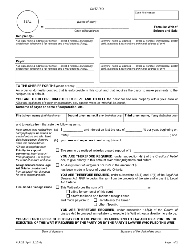 Fillable Online ontariocourtforms on ONTARIO at Form 28B: Statutory ...