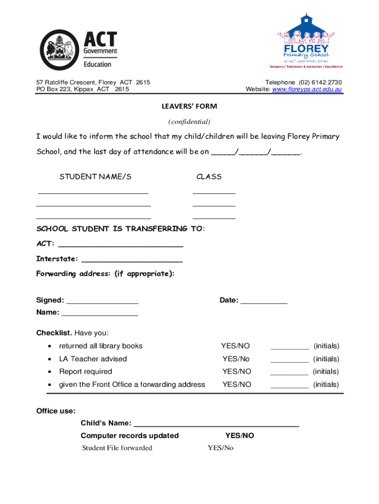 Fillable Online LEAVERS' FORM Fax Email Print - pdfFiller