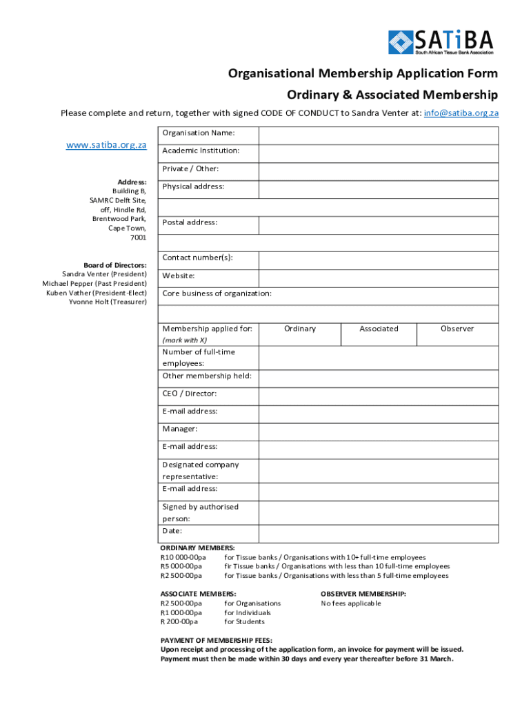 Fillable Online satiba org Organization Registration Form Template Fax ...