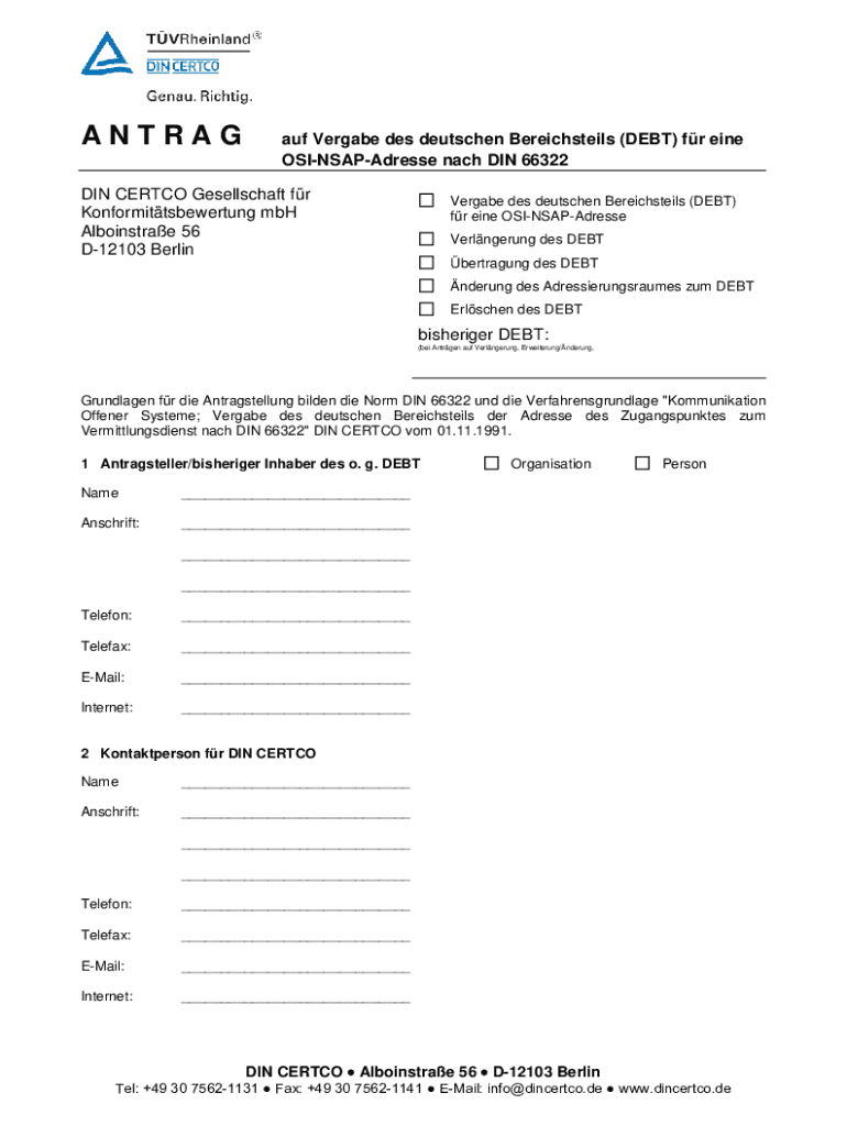 Ausfüllbar Online ANTRAG auf Vergabe des deutschen Bereichsteils (DEBT ...