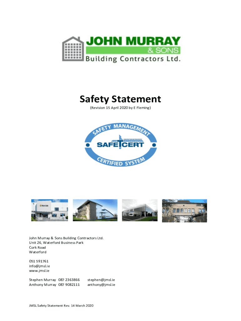Fillable Online (PDF) Safety Statement - JMSL Safety Statement 2020 Rev ...
