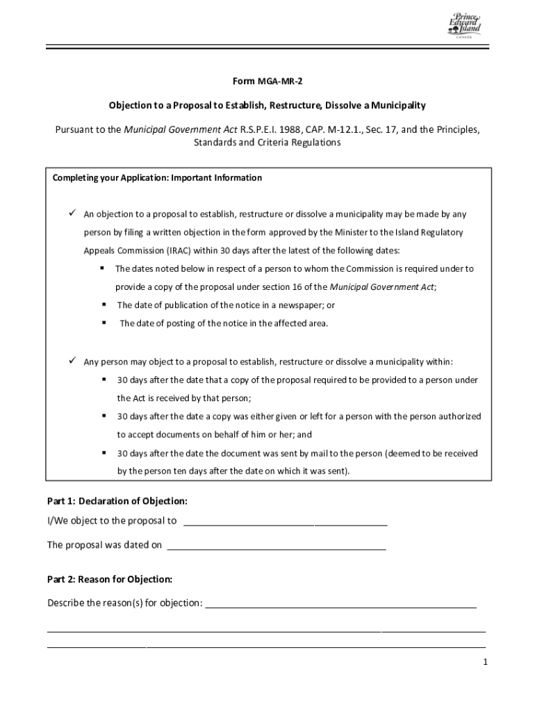 Fillable Online irac pe Form MGA-MR-2 Clear Form Objection to a ...