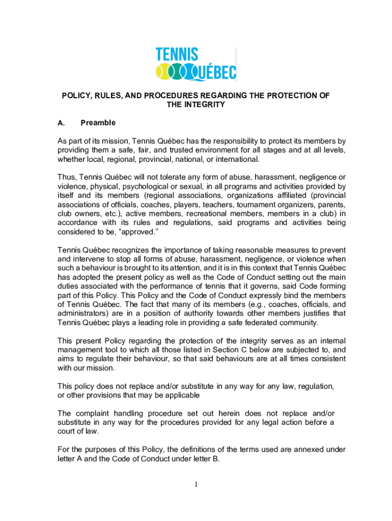 Fillable Online tennis qc SAFE SPORT CODE OF CONDUCT Effective Date ...