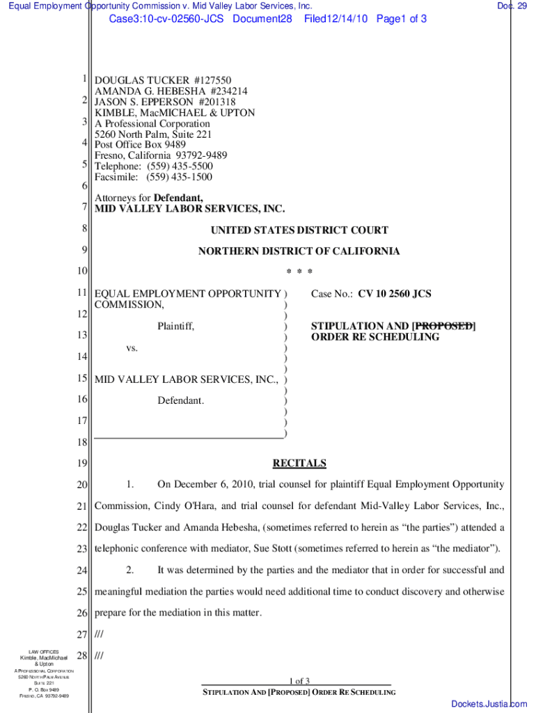 Fillable Online STIPULATION AND ORDER RE SCHEDULING. Mediation ... Fax Email Print - pdfFiller