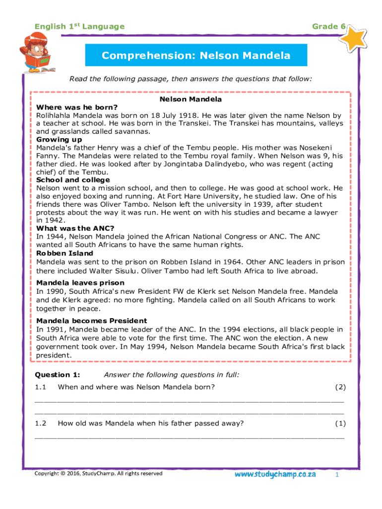 Fillable Online parentinghub co Nelson MandelaQuestions and answers ...