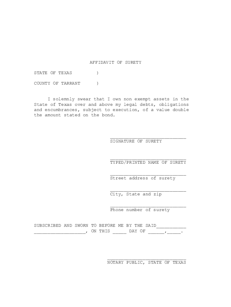 Fillable Online Affidavit for Individual Sureties on Fax Email Print ...