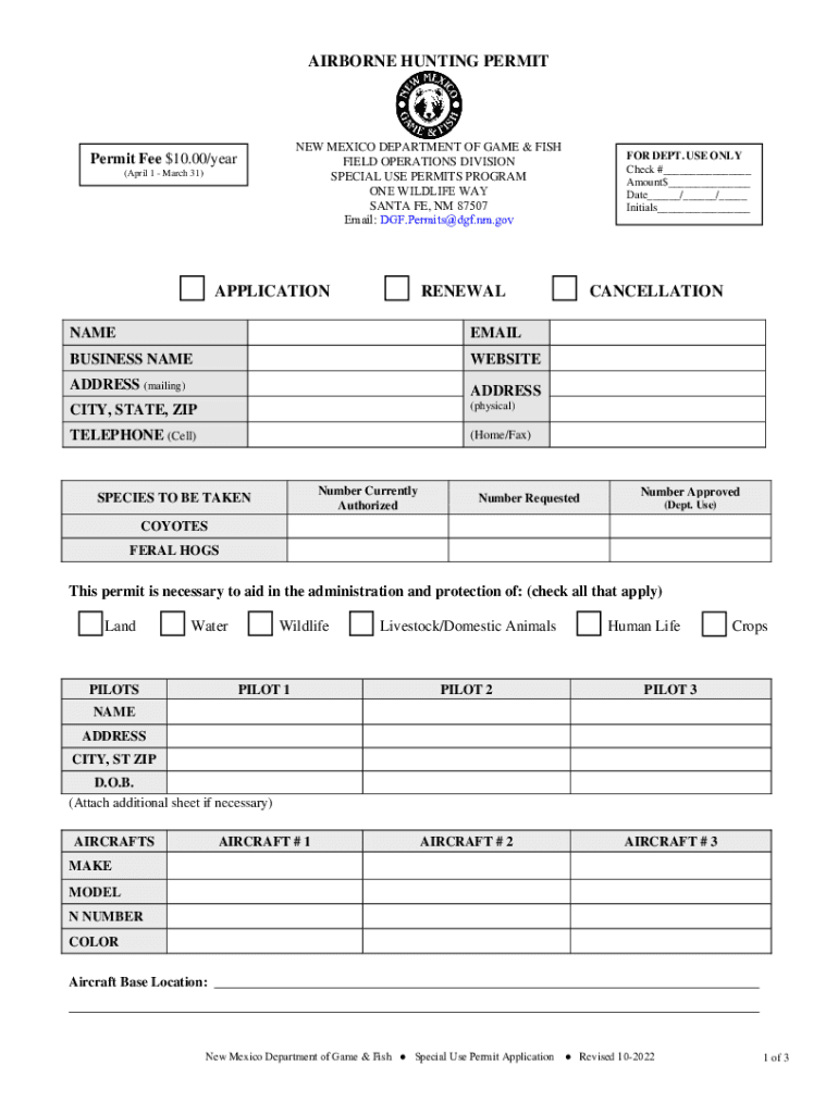 Fillable Online Airborne Hunting Permit Application Renewal Form Fax ...