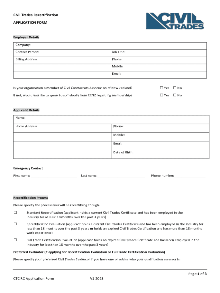 Fillable Online Page 1 of 3 CTC RC Application Form V1 2023 ... Fax ...