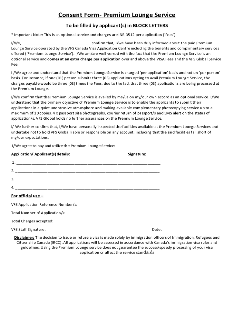 Fillable Online India Consent Form for Use of Services of VFS Fax Email ...