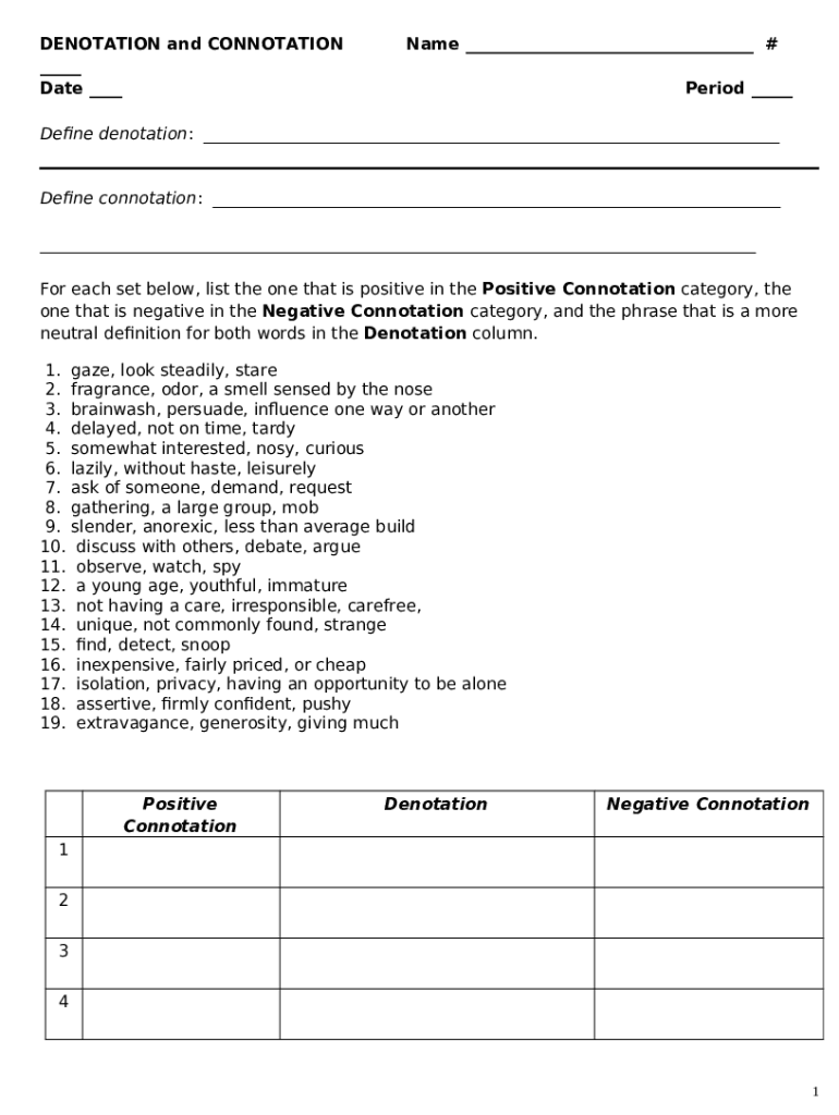 CONNOTATION AND DENOTATION ... Doc Template | pdfFiller