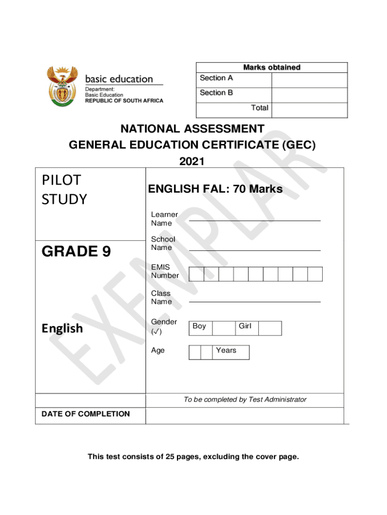 Fillable Online ENGLISH FAL: 70 Marks Fax Email Print - pdfFiller