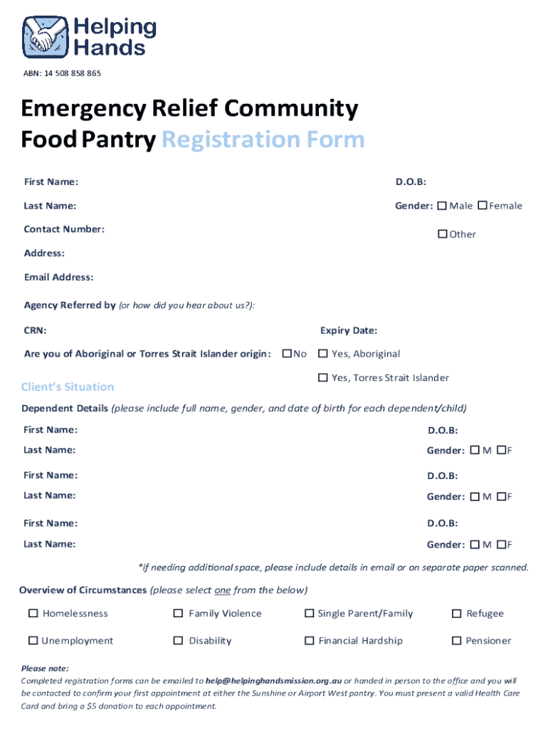 Fillable Online Emergency Relief Community Food Pantry Registration ...