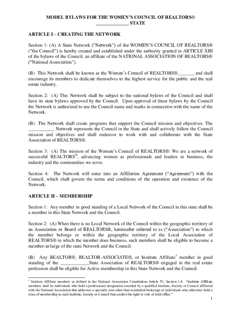 Fillable Online MODEL BYLAWS FOR A STATE CHAPTER OF Fax Email Print - pdfFiller