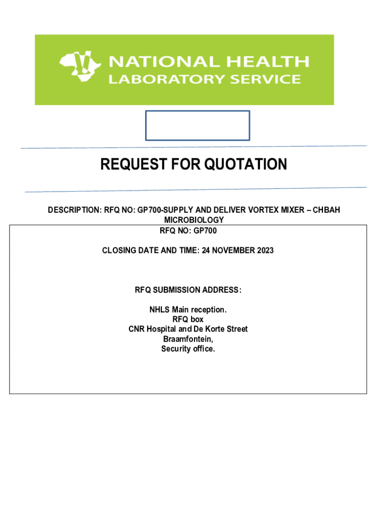 Fillable Online Supply And Deliver Vortex Mixer CHBAH Microbiology Fax ...