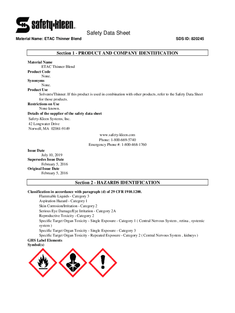 Fillable Online Safety Data Sheet Product No. 16023 Acetone Thinner ...