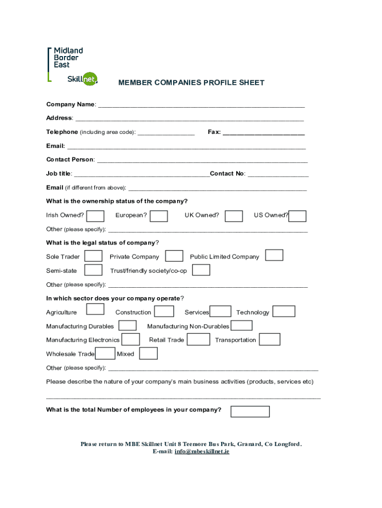 Fillable Online MEMBER COMPANIES PROFILE SHEET Fax Email Print - pdfFiller