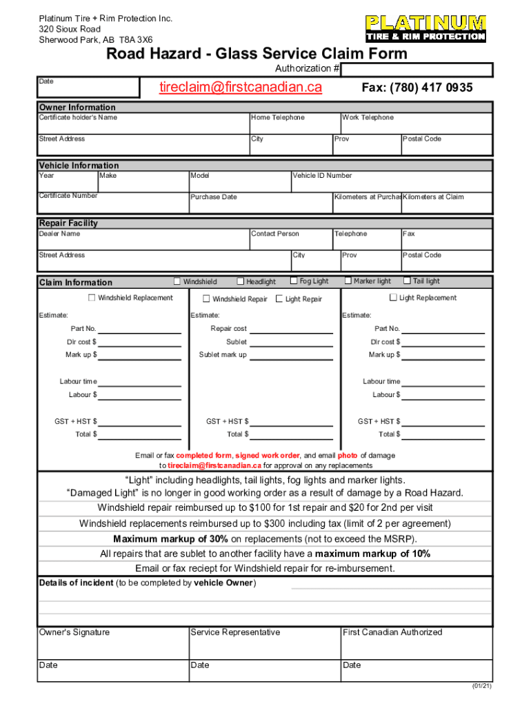 Fillable Online Platinum Tire And Rim Protection Claim Form - Fill ...