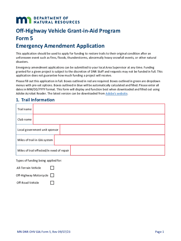 Fillable Online files dnr state mn Off-Highway Vehicle Grant-in-Aid ...