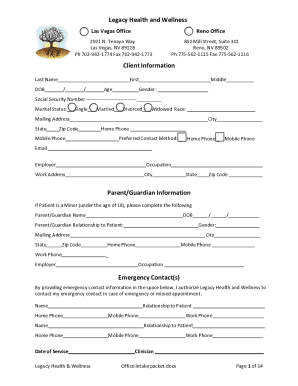 Fillable Online Legacy Health and Wellness Client Information Parent/Guardian ... Fax Email ...