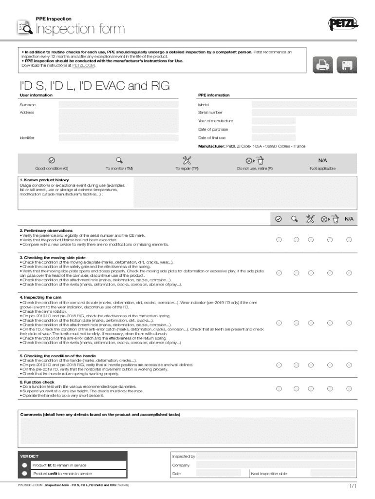 Fillable Online Petzl I'D S Series Inspection Procedure Fax Email Print ...