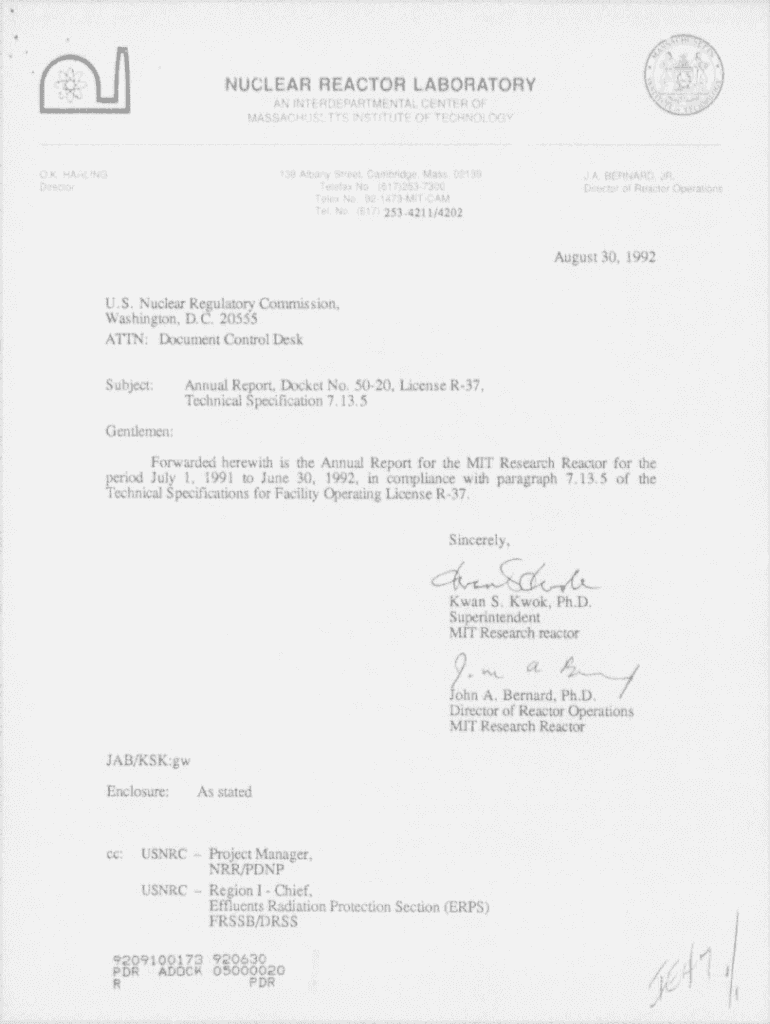 Fillable Online "MIT Research Reactor Nuclear Reactor Lab MIT,Annual ...