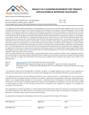 Fillable Online TICA Statement & Privacy Act Acknowledgement Form Fax ...