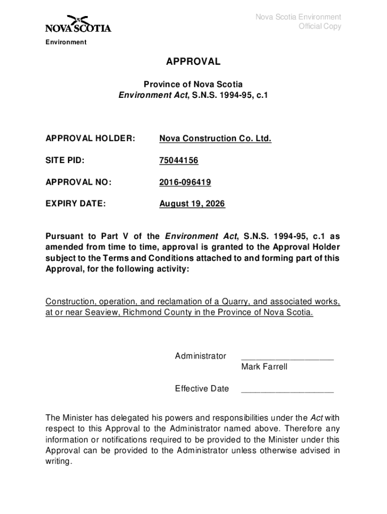 Fillable Online Nova Scotia Environment Fax Email Print - pdfFiller