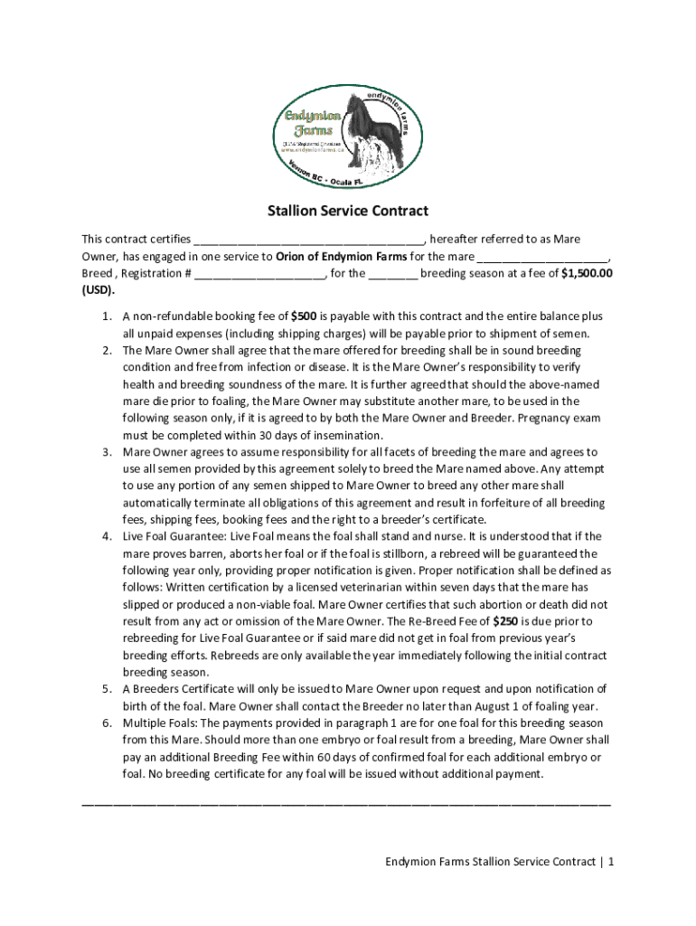 Fillable Online Solved create a stallion and mare breeding contracts ...