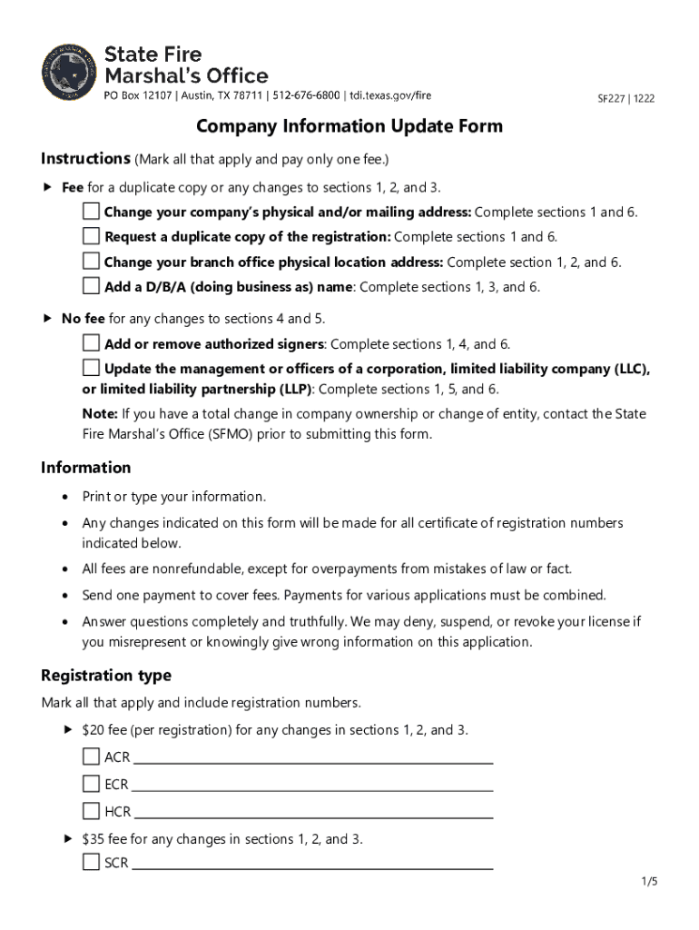 Fillable Online Company Information Update FormSF227 Fax Email Print ...