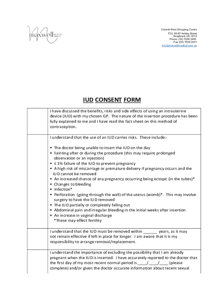 Fillable Online IUD CONSENT FORM Fax Email Print - pdfFiller