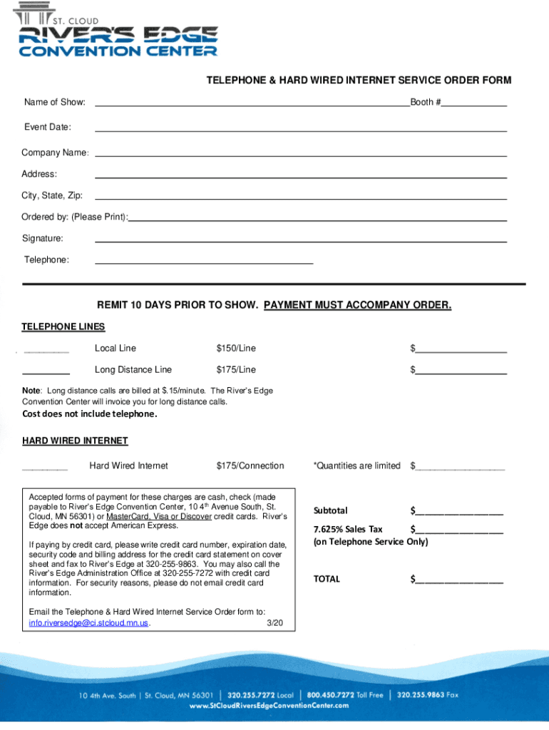 Fillable Online TELEPHONE & HARD WIRED INTERNET SERVICE ORDER FORM ... Fax Email Print - pdfFiller