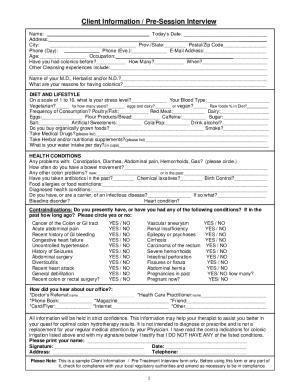 Fillable Online Client Information / Pre-Session Interview Fax Email ...
