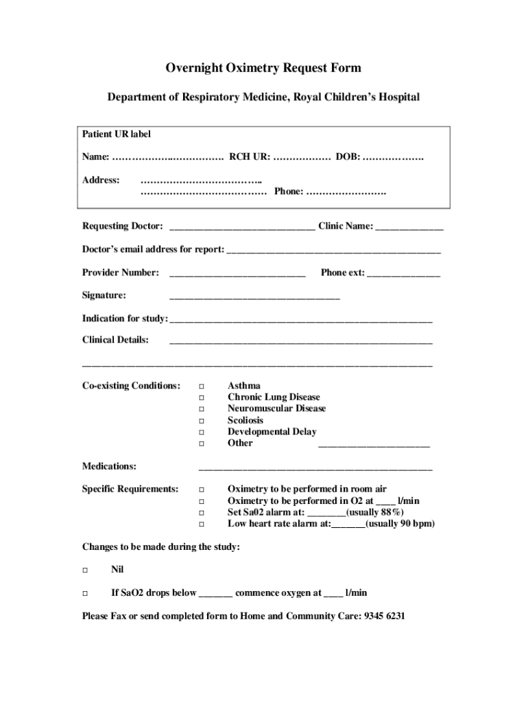 Fillable Online Overnight Oximetry Request Form.doc Fax Email Print ...