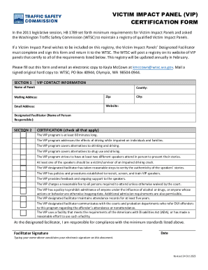 Fillable Online wtsc wa VICTIM IMPACT PANEL (VIP) CERTIFICATION FORM ...