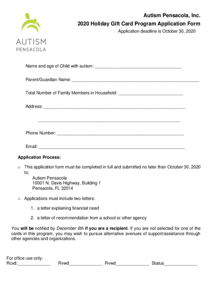 Fillable Online 2020 Holiday Gift Card Program Application Form Fax ...