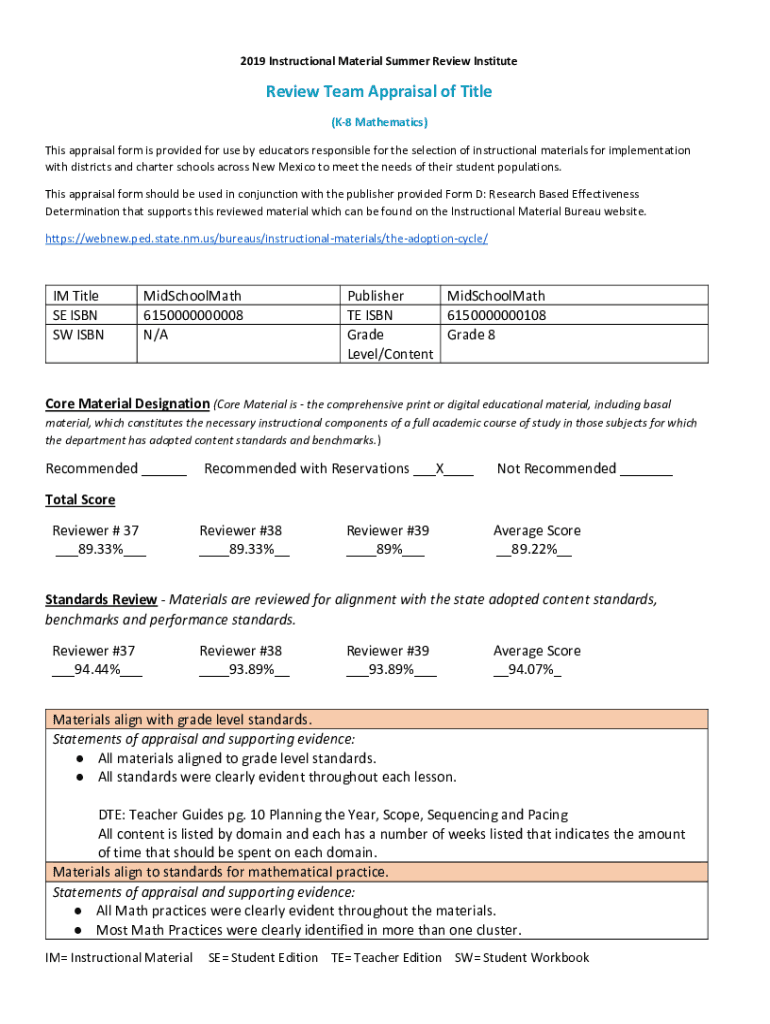 Fillable Online Criteria for Evaluating Instructional Materials NUMBER ...