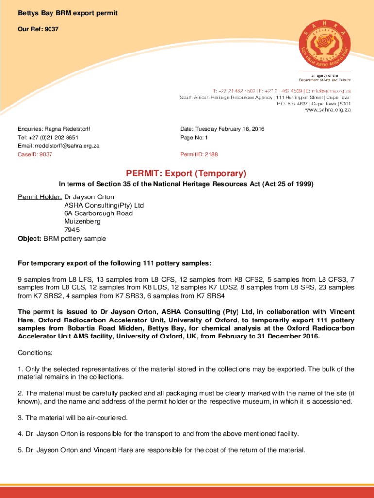 Fillable Online Bettys Bay BRM export permit Fax Email Print - pdfFiller
