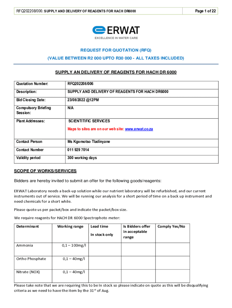 Fillable Online SECTION 1: REQUEST FOR QUOTATION (RFQ) for ... Fax ...