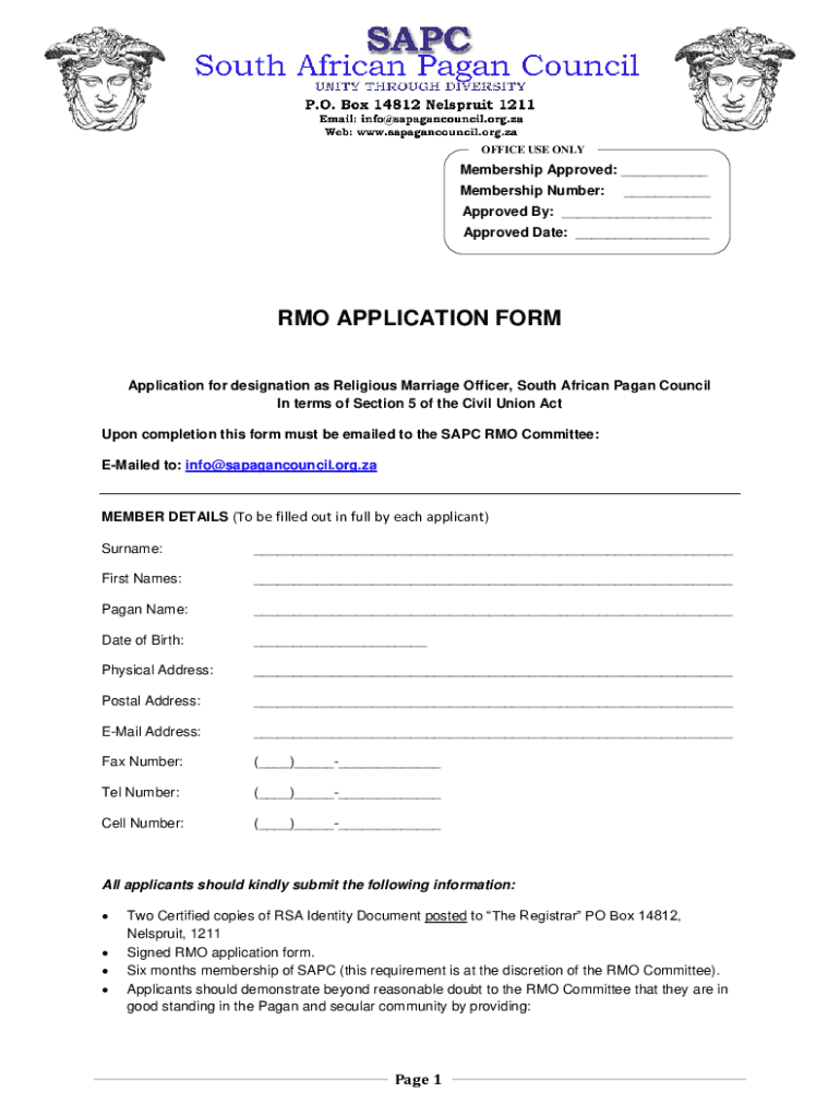 Fillable Online RMO APPLICATION FORM Fax Email Print - pdfFiller