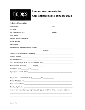 Fillable Online Student Accommodation Application: Intake January 2024 ...