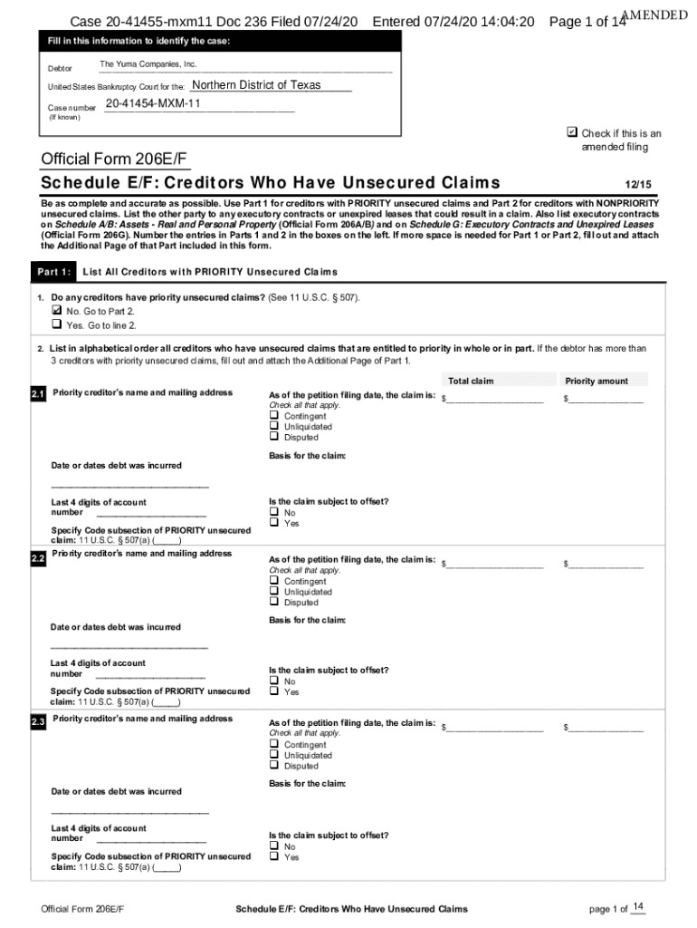 Fillable Online Official Form 206E/F Schedule E/F - Stretto Fax Email ...