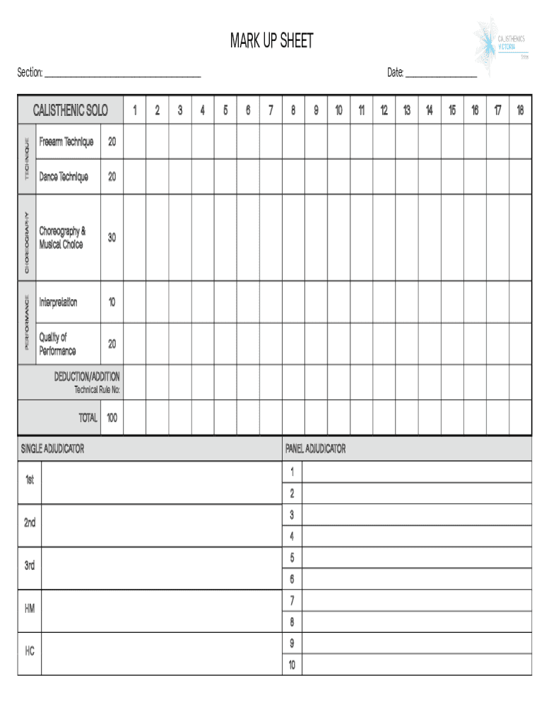 Fillable Online MARK UP SHEET Fax Email Print - pdfFiller